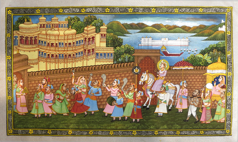Miniature painting ~ Maharaja of Mewar procession Miniature painting ~ Maharaja of Mewar procession