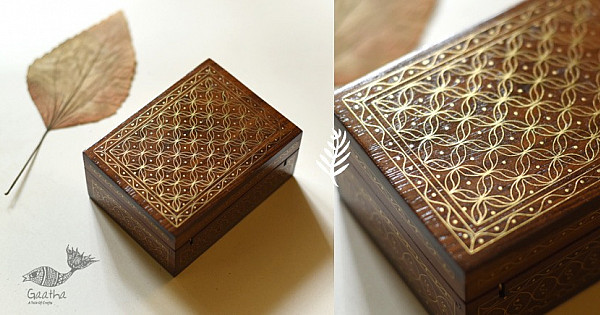 Handcrafted Wood Inlay Box / Tarkashi Jewelry Box| Indian craft store