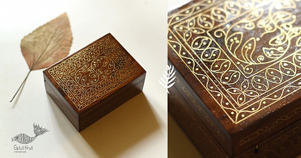 Tarkashi | Wood Inlay - Brass Tarkashi Box| Indian craft store