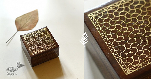 Wooden Brass Inlay Box - 3"x3"x2"| Indian craft store