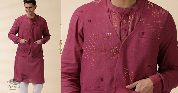 Majenta Handwoven Men Sadri & Kurta Set| Indian craft store