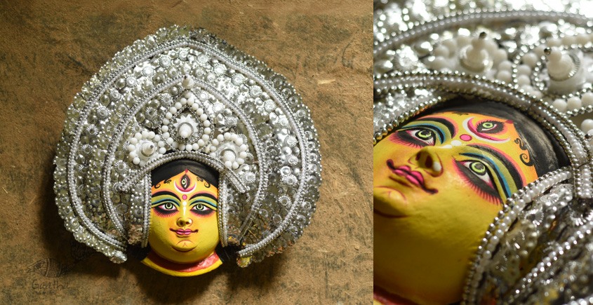 buy online handmade chhau mask from bangal- durga-silver