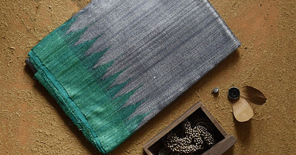 online Handwoven Pure Tussar Ghicha Silk Grey Saree| Indian craft store