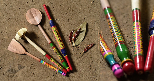 Handmade Wooden Lacquer Ladles from Kutch | Gaatha