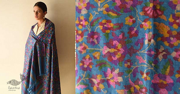Kashmiri Shawl Pure Pashmina Kani Handwoven| Indian craft store