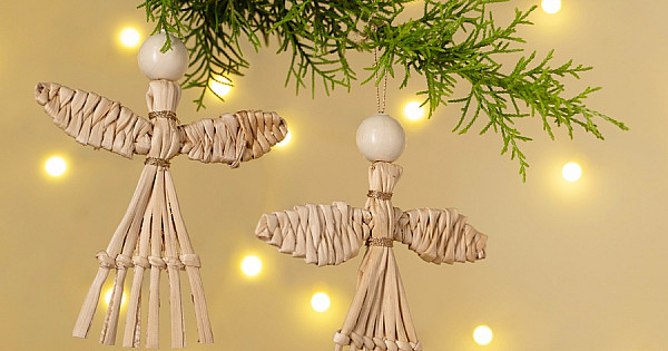 online Handcrafted - Banana Bark Angel Hanging | Set of 5| Indian craft ...