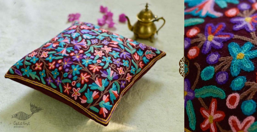 Buy kashmiri Aari Embroidered Cushion Cover-34buy Indian handicrafts online