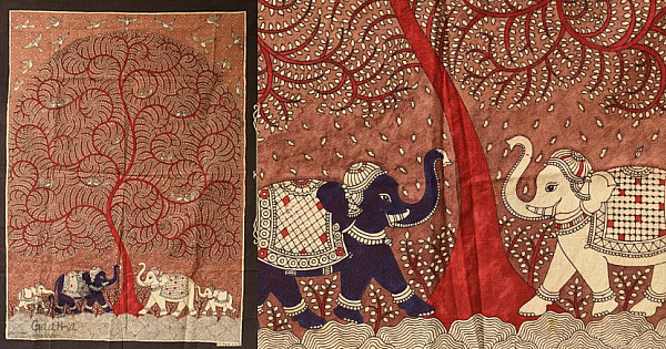 Buy Hand Painted tree-elephant painting - matani pachedi| Indian craft ...