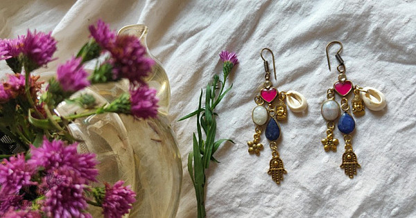 online Handmade Stone & Kauri Earring| Indian craft store