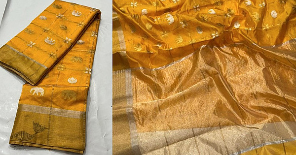 shop Handwoven Chanderi Silk Saree - Elephant Motif | Gaatha