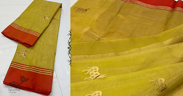 shop Handwoven Silk - Chanderi Saree With Nandi Motif | Gaatha