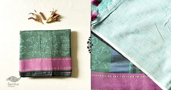 Buy Block Printed Saree . Cotton Silk Handloom - Sparrow Motif| Indian ...