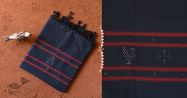 Handwoven Tangaliya Cotton dupatta - Navy Blue| Indian craft store