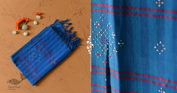 online Tangaliya - Handwoven Cotton Blue Stripe Scarves| Indian craft store