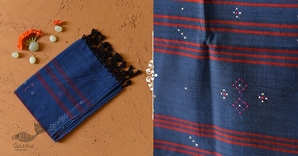online Tangaliya - Handwoven Cotton Scarves - Dark Blue| Indian craft store