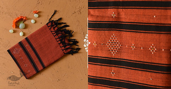 online Tangaliya - Handwoven Cotton Rust Stole| Indian craft store