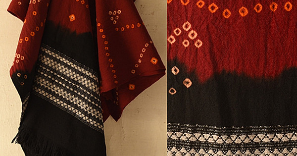 Bandhani Bhujodi Shawl - Maroon & Black| Indian craft store