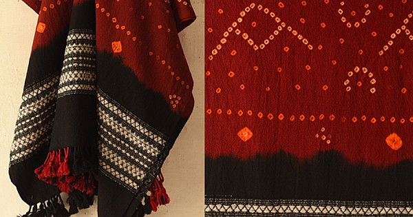Bandhani Bhujodi Shawl- Maroon| Indian craft store