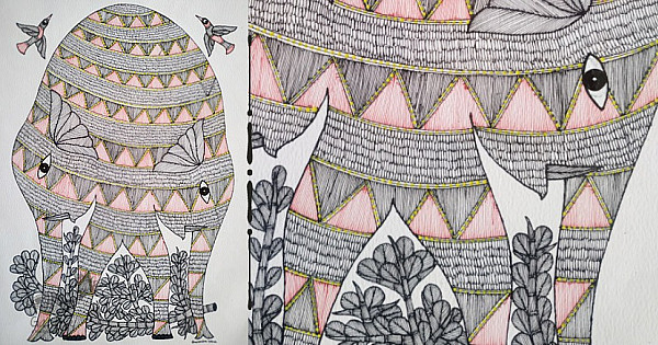 Elephant - Hand Painted gond art| Indian craft store