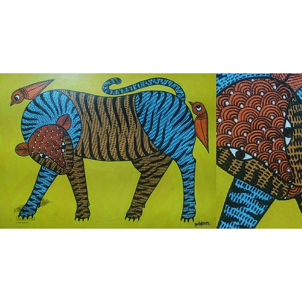 Gond Painting - Hand Painted A Tiger| Indian craft store
