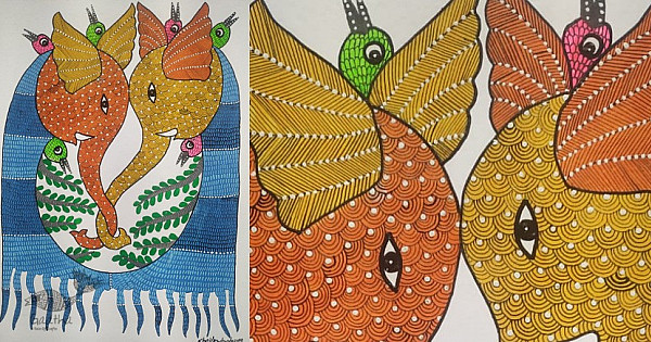 Gond Painting - Hand Painted Two Elephants| Indian craft store