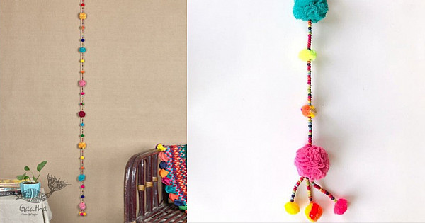 Upcycled Beaded Pom Pom Hanging String| Indian craft store
