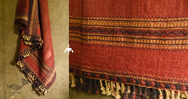 handwoven kutchi raw woolen unisex shawl| Indian craft store
