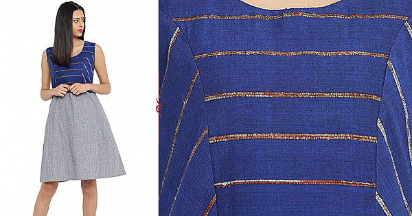 Buy Handwoven Designer Cotton Blue khesh and grey khadi dress| Indian ...