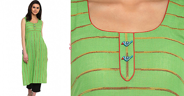 Buy Handwoven Designer Cotton Green khesh tunic| Indian craft store