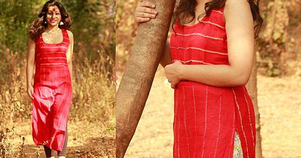 Buy Handwoven Designer Cotton Red khesh long tunic| Indian craft store