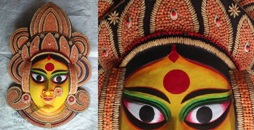 buy online handmade Seeds chhau mask from bangal- durga-golden