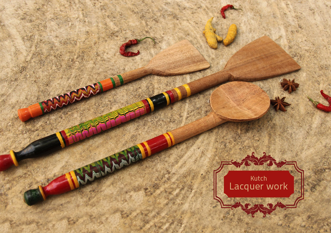 Kutch lacquer work ladels rolling pin| Indian craft store