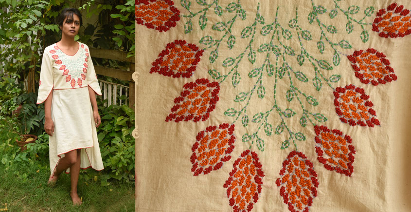 Buy Kantha Embroidered Cotton Scarf By Suvatan