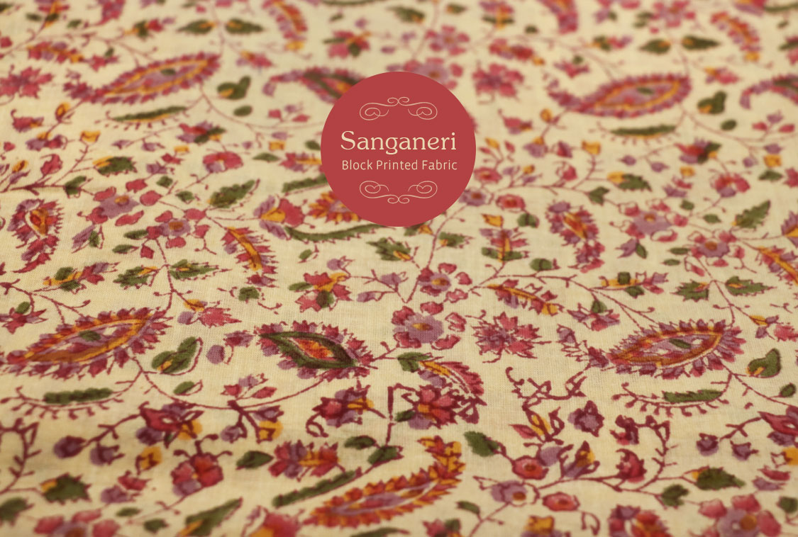 Buy Sanganeri Hand Block Printed Cotton Fabric| Indian craft store