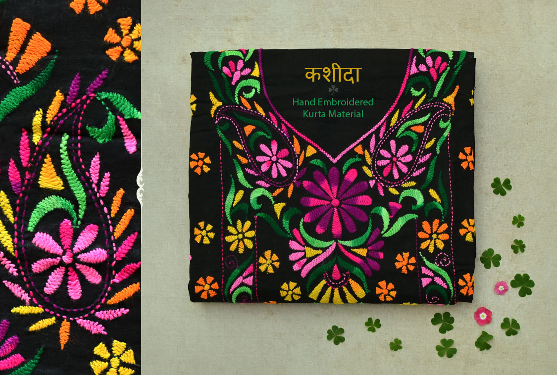 Buy Hand Embroidered Cotton Kurta Material| Indian craft store