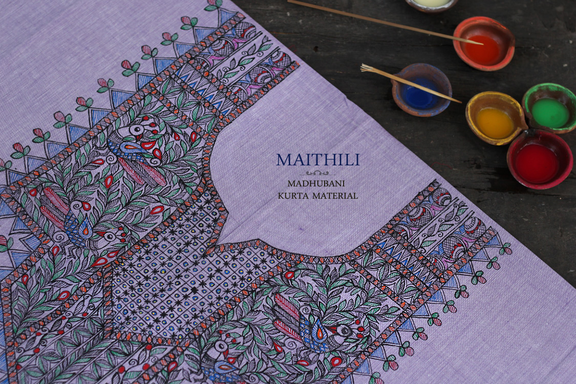 cotton handpainted madhubani designer kurta material top material ...